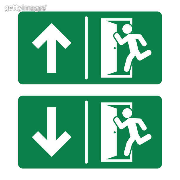 Bundle label sign emergency exit with running man pictogram in green ...