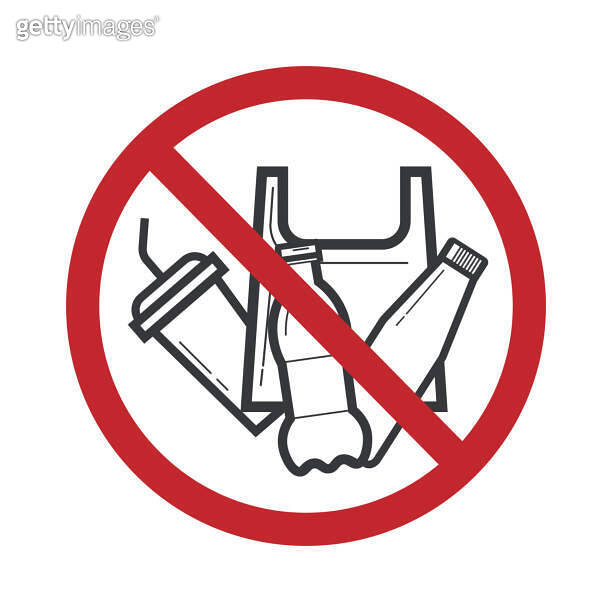 Isolated prohibition sign to use plastic bottle, cup and bag, for ...