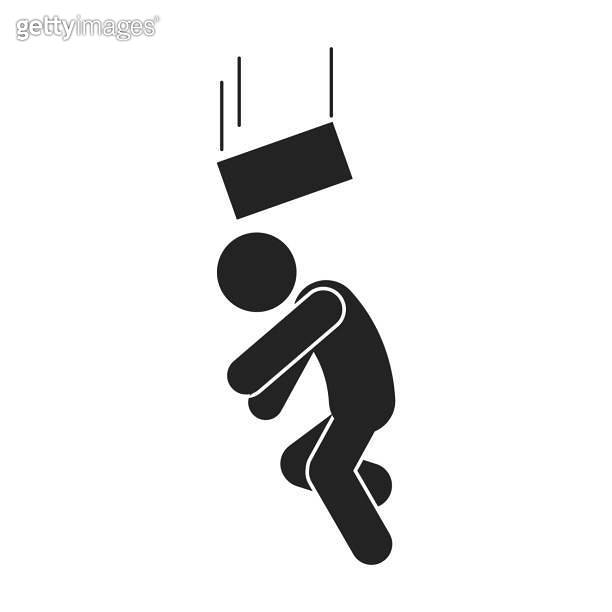 Isolated black pictogram sign risk of fall item from height with man ...
