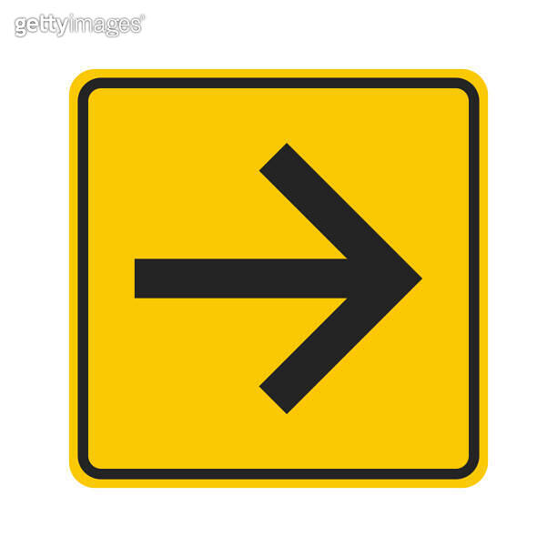 Isolated rectangle yellow arrow direction sign, traffic sign, road ...