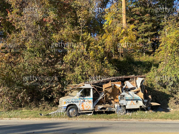 Aftermath of Hurricane Helene 2024 - Smashed Van across from Carrier ...