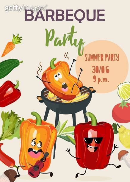BBQ party poster template. Promotional flyer design with grill ...