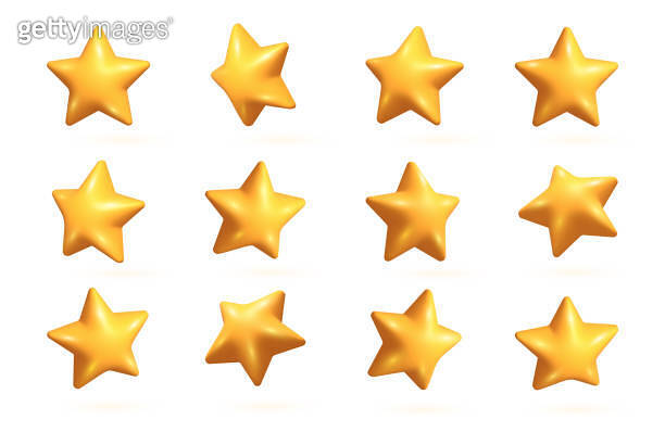 3D yellow stars set. Realistic 3d yellow stars set from different ...