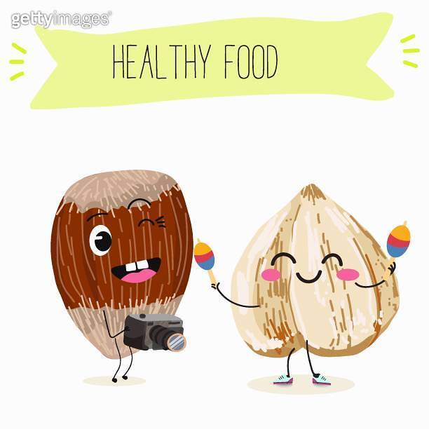 Cute characters hazelnuts with different activities. Flat vector ...