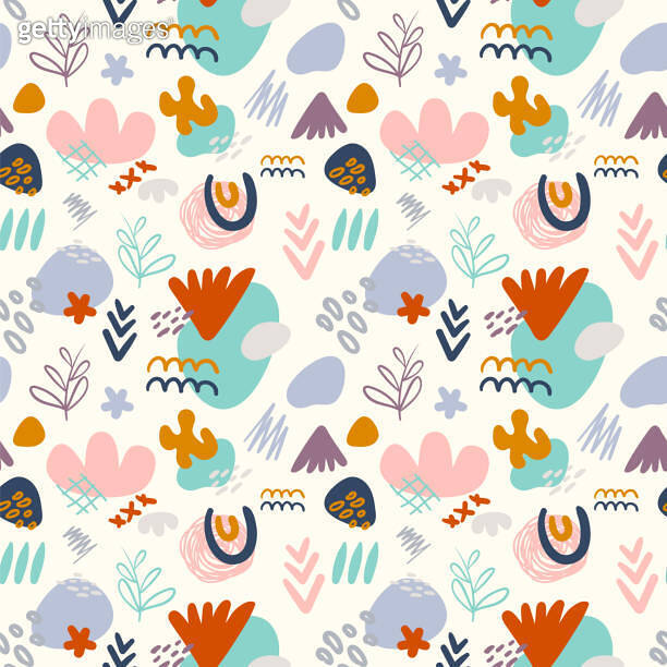 Abstract doodle shapes seamless pattern. Hand draw flat matisse ...