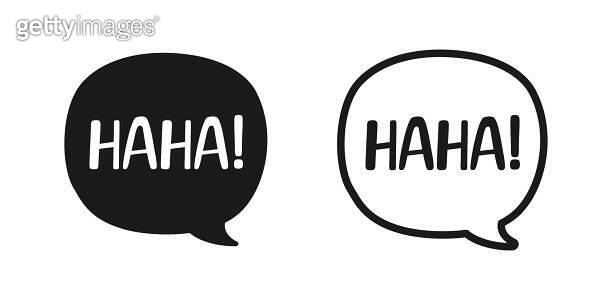 Haha laughing speech bubble sound effect icon. Cute black text ...
