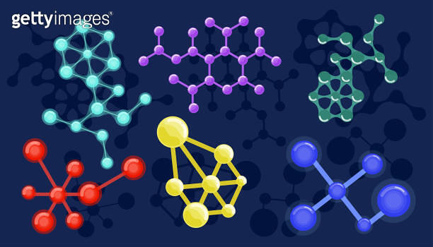Set of beautiful molecules in cartoon style. Vector illustration of ...