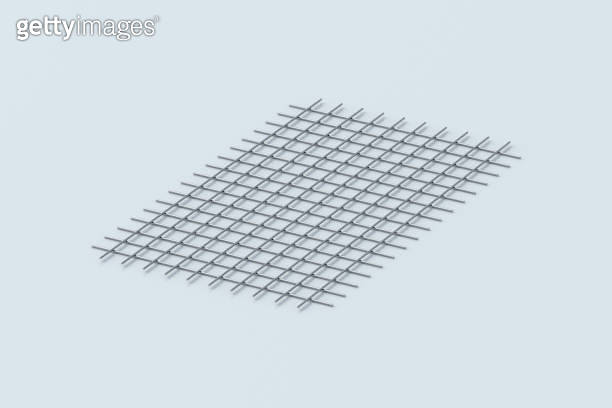 Metal grid for concrete armoring on gray background. Reinforcement ...