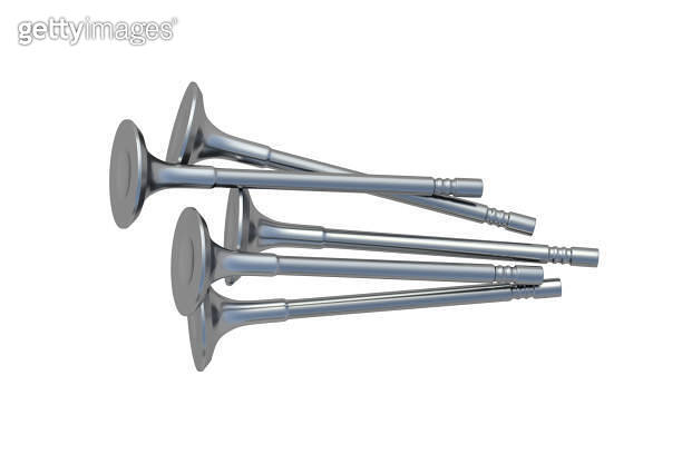 Stack of engine valves isolated on white background. Top view. 3d ...