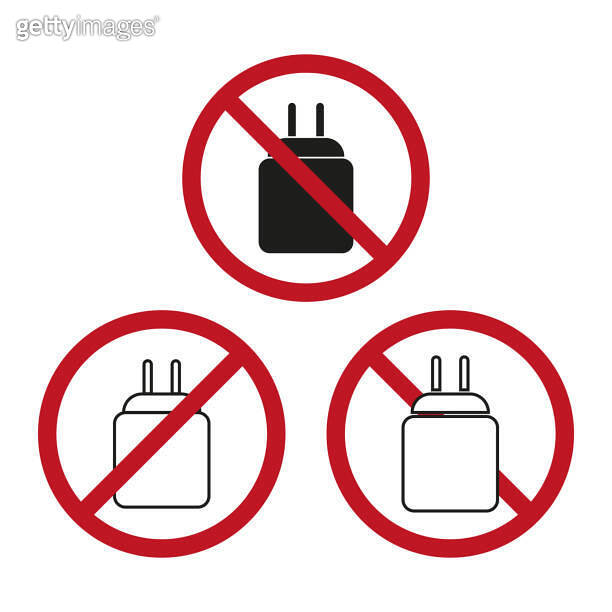 No plug sign. Red circle prohibition symbol. Electrical safety concept ...