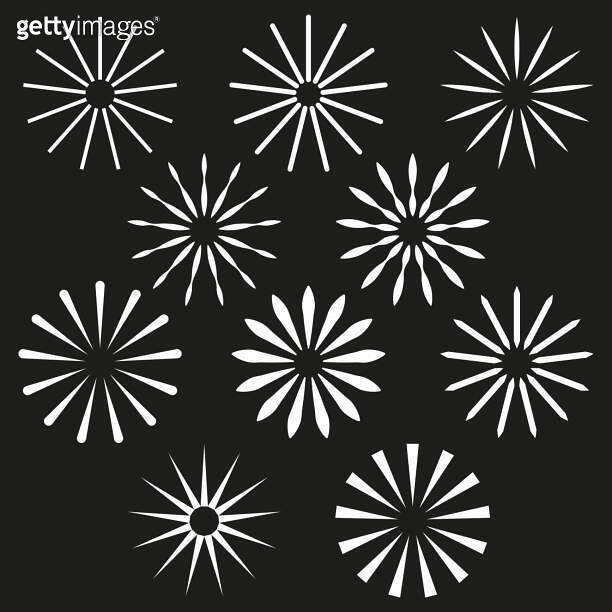 Abstract starburst pattern. Ten unique designs. Black background ...