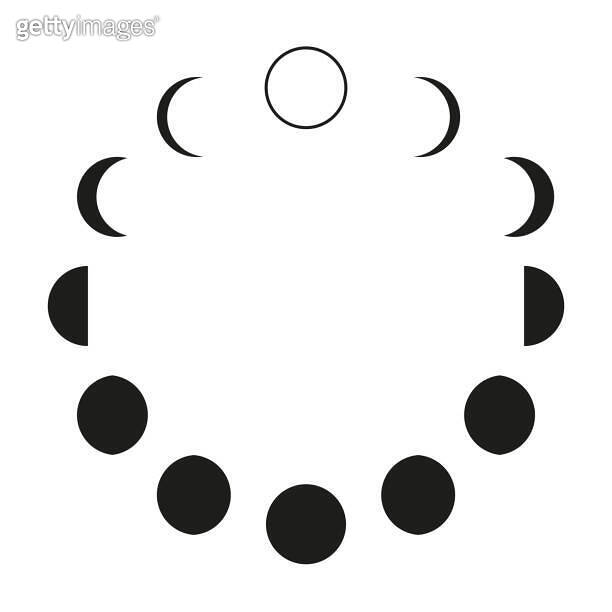 Moon phase vector. Lunar cycle icons. Black and white design. Simple ...