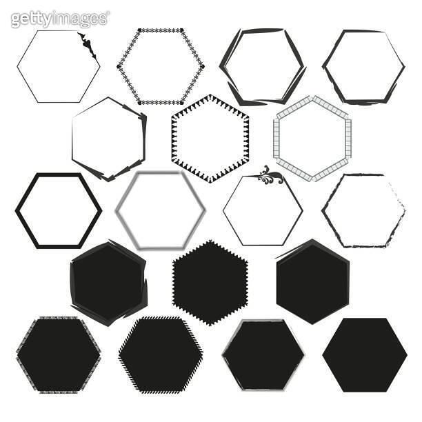 Diverse hexagon outline set. Unique edge designs for creative framing ...