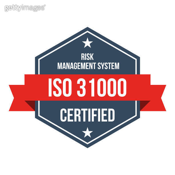 iso 31000 risk management system certified vector label, standard ...