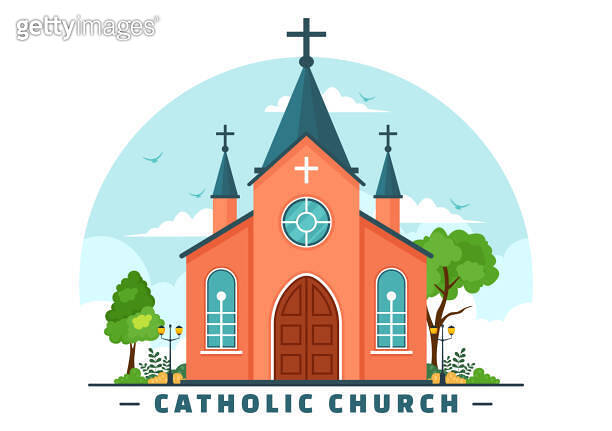 Cathedral Catholic Church Building Vector Illustration With ...
