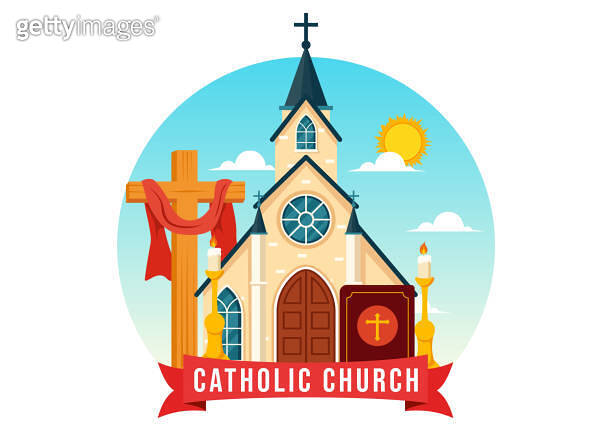 Cathedral Catholic Church Building Vector Illustration With ...