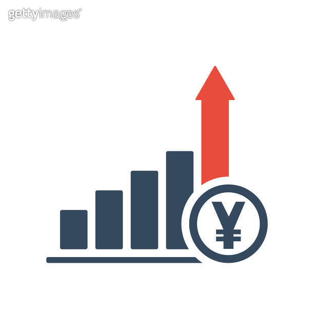 Rise trend bar chart with percent sign and red up arrow. Yuan inflation ...
