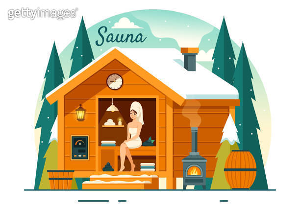 Sauna and Steam Room Vector Illustration with People Relax, Washing ...