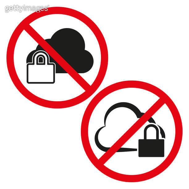 Prohibited cloud security icons. No access to cloud storage symbols ...
