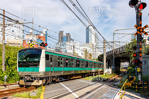 Commuter train of Japan Rail JR East at Saikyo Line near Yoyogi in ...
