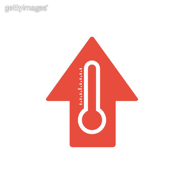 red up arrow with thermometer sign, climate control, weather change ...