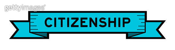 Ribbon label banner with word citizenship in blue color on white ...