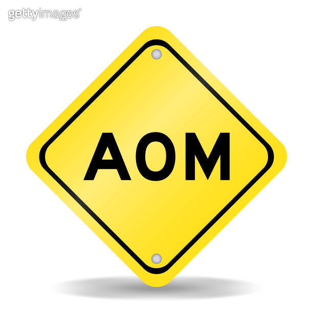 Yellow color transportation sign with word AOM (Abbreviation of ...