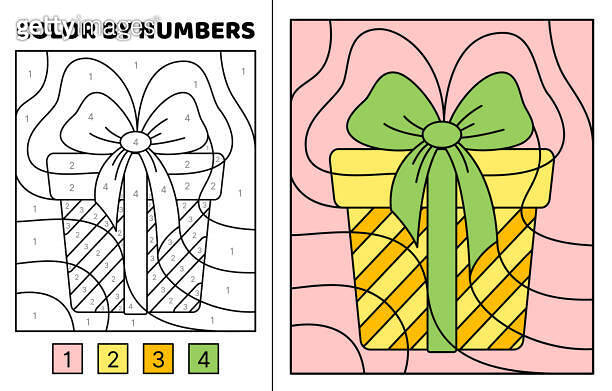 Color by number. Yellow striped present. Coloring page. Game for kids ...
