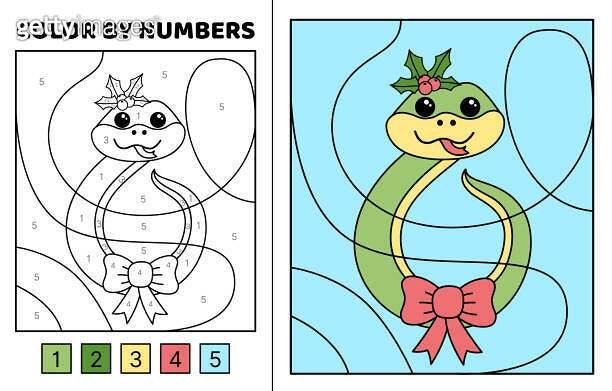 Color by number. Snake, bow, Christmas wreath. Coloring page. Game for ...