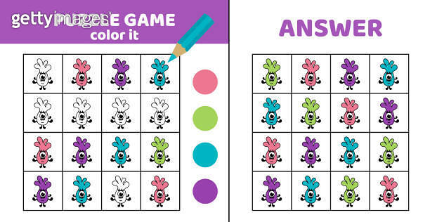 Coloring puzzle game with cute space monster. Coloring puzzle game with ...