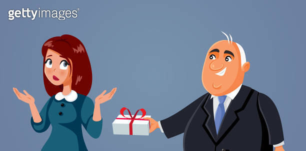 Business Manager Giving Inappropriate Gift to his Secretary Vector ...