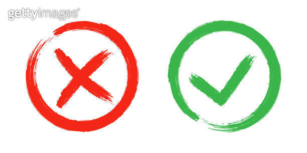 Two dirty grunge cross x and tick OK check marks in check boxes, hand ...