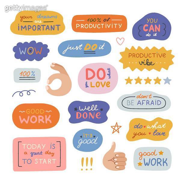 Big set of hand written lettering with motivational, cheering phrases ...