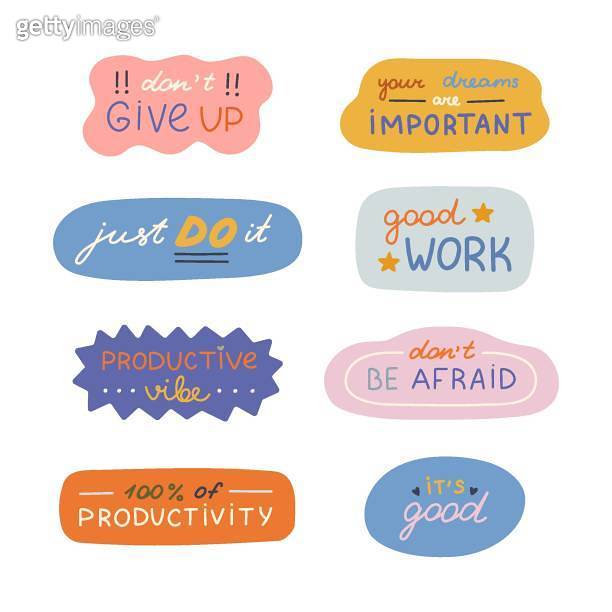 Handwritten lettering set with motivational and cheering phrases in ...