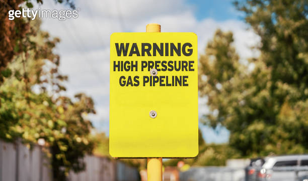 High pressure gas pipeline warning sign, city Vancouver, Canada ...
