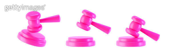 3d pink judge gavel icons isolated on white background. Render of ...