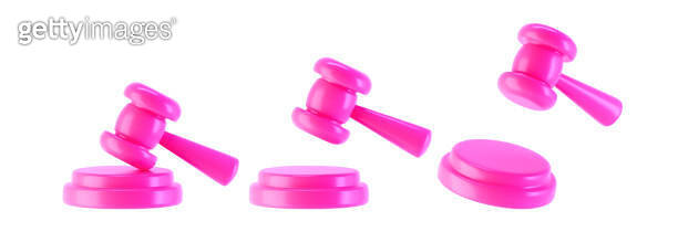3d pink judge gavel icons isolated on white background. Render of ...