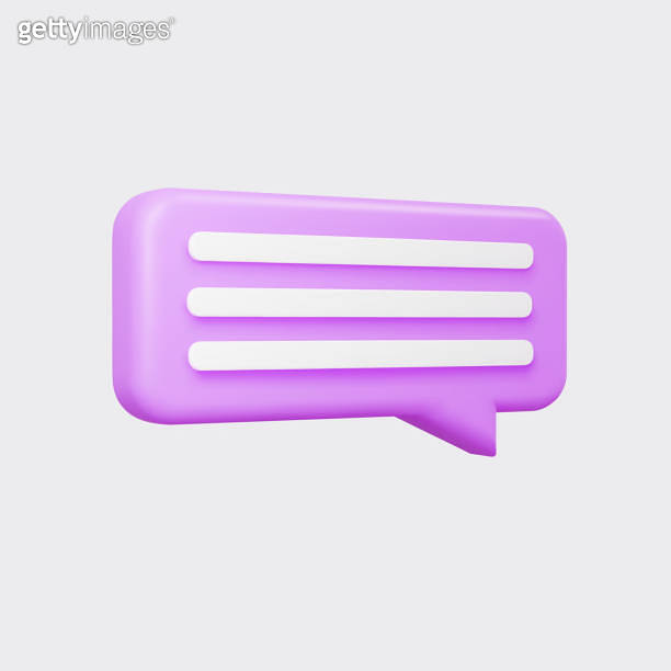 Purple 3d bubble talk isolated on gray background. Glossy purple speech ...