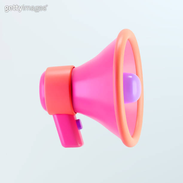 3d pink megaphone icon isolated on gray background. Render of ...