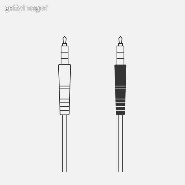 Audio jack line icon set. Headphone equipment jack cable, wire. Vector ...