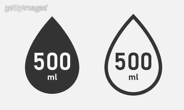 Volumes 500 milliliters (ml) icon, Liter l sign (l-mark). Symbol for ...