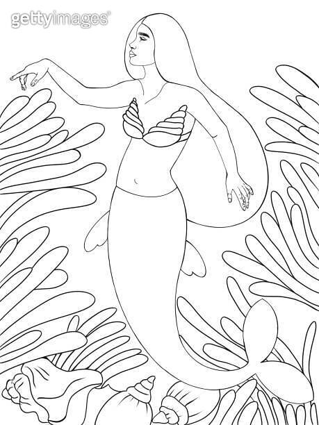 Outline of a mermaid under water 이미지 (2157260024) - 게티이미지뱅크