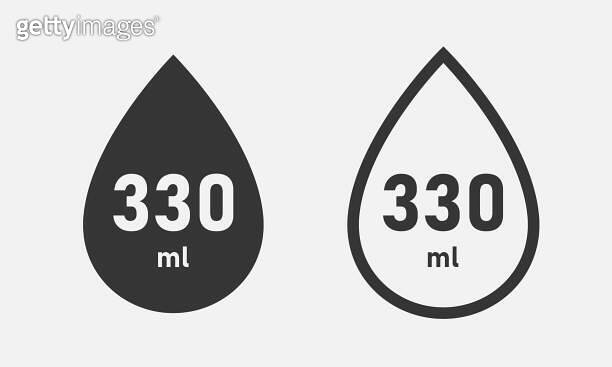 Volumes 330 milliliters (ml) icon, Liter l sign (l-mark). Symbol for ...