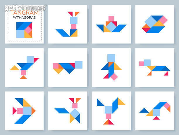 Tangram Pythagoras puzzle. Vector set with various objects. (1997947701 ...