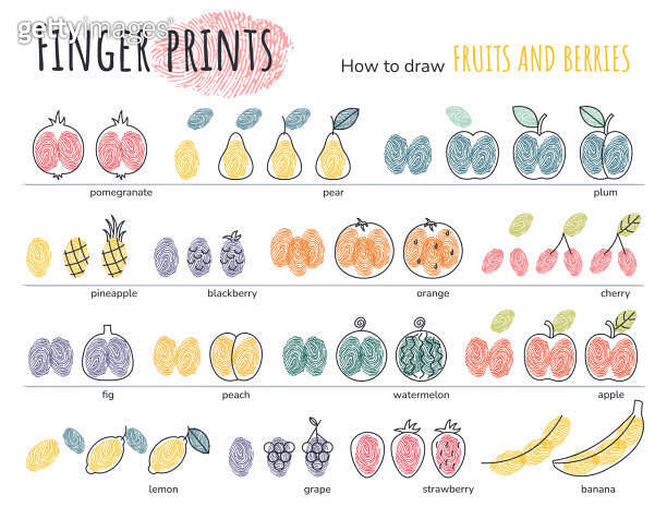 Fingerprint Art. How to Draw Fruits. 이미지 (2166086378) - 게티이미지뱅크