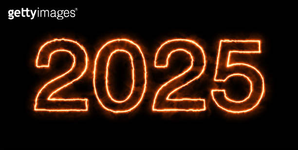 Happy New Year 2025, Fire Flame Burning Text on Black Background ...