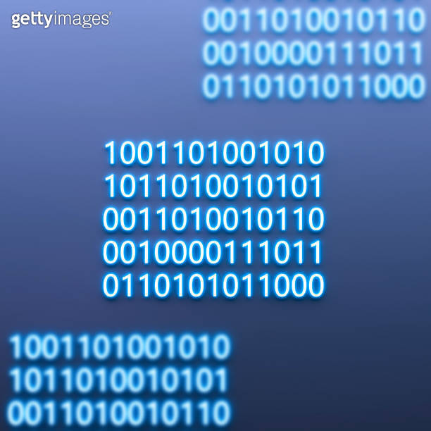 0.1, binary code neon, luminous square. Binary code concept. 3D render ...