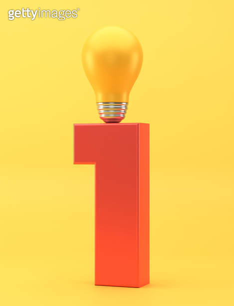 Number 1 and light bulb on yellow background 이미지 (1959503262) - 게티이미지뱅크