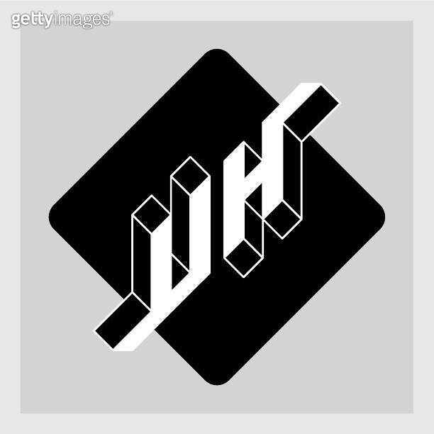 UH - 2-letter code. U and H - Monogram or logotype. Isometric 3d font ...