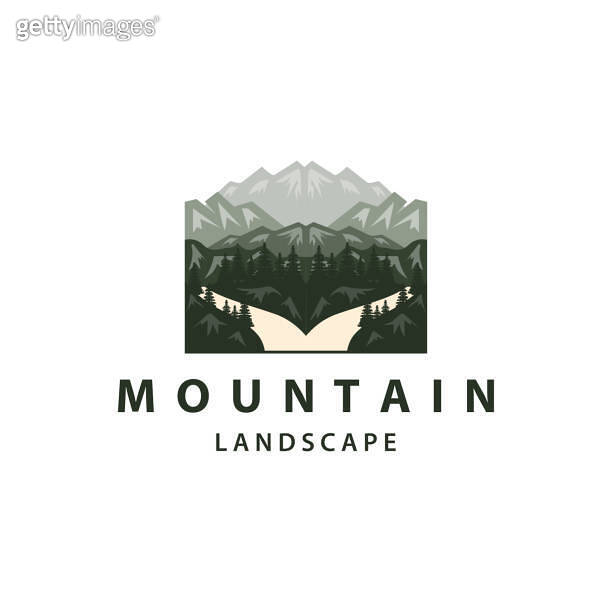Landscape logo nature adventure design mountain and river luxury vector ...